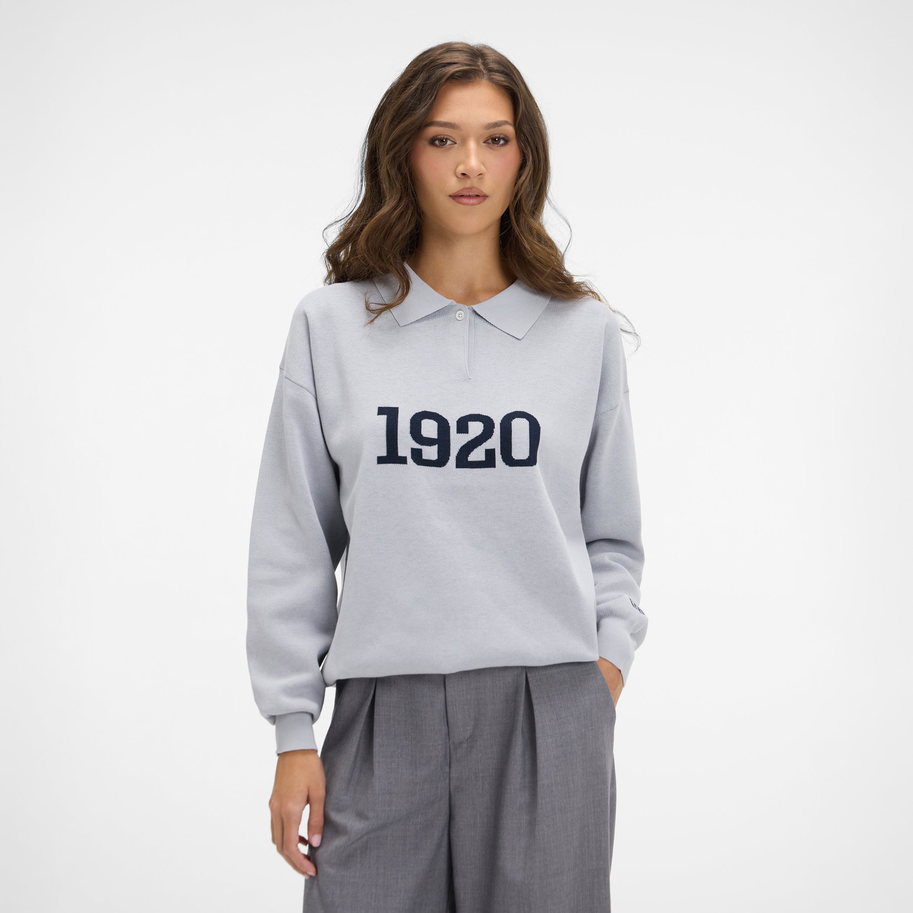 New Era Cap Gray Knit Long-Sleeve Polo