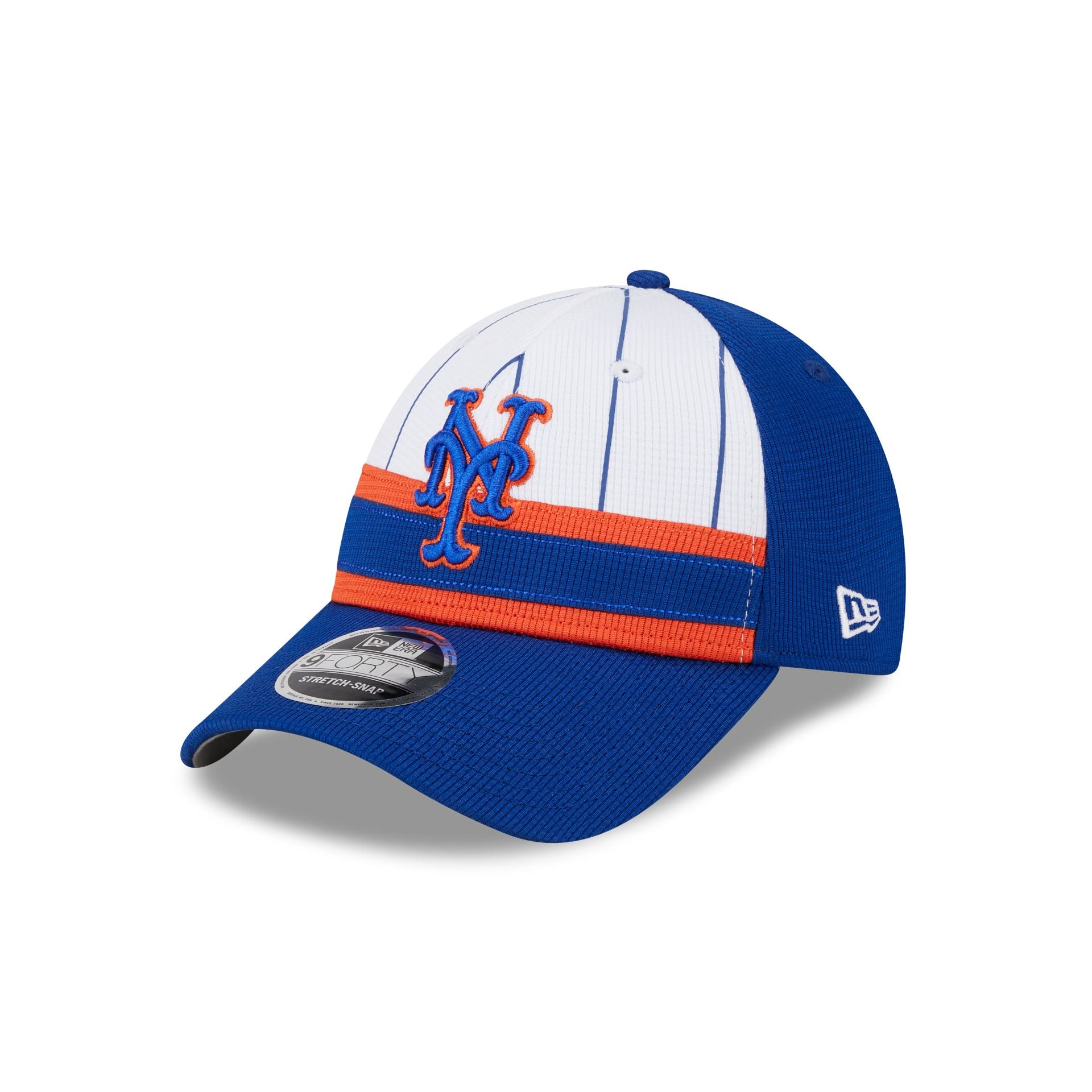 New York Mets 2025 Batting Practice Pinstripe 9FORTY Stretch-Snap Hat ...