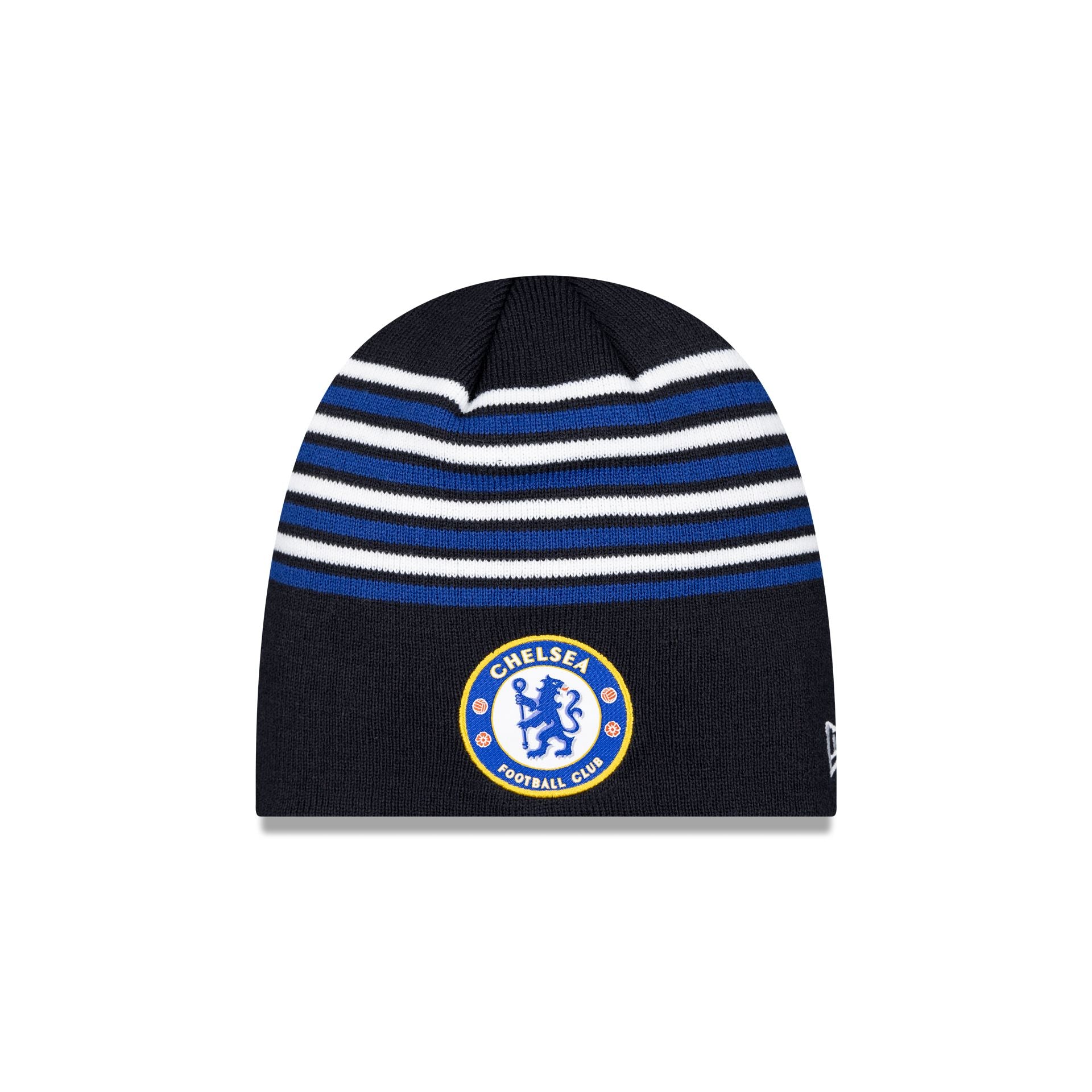 Chelsea FC Lion Crest Stripe Blue Knit Beanie Hat – New Era Cap
